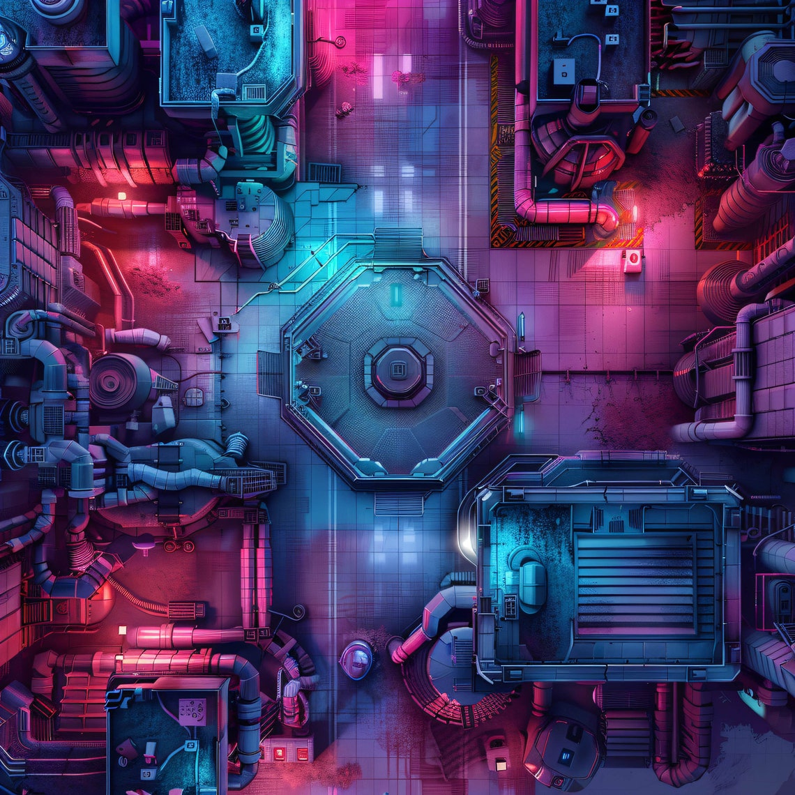10 Cyberpunk Machinery Battlemaps, Sci Fi, Dnd Battle Map, Cyberpunk, D ...