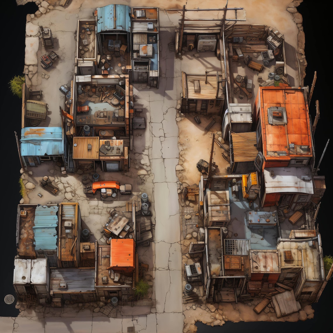 10 Cyberpunk Badlands / Nomad Battlemaps, Sci Fi, Cyberpunk, D&D ...