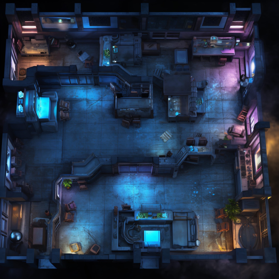 10 Cyberpunk Facility Battlemaps, Sci Fi, Dnd Battle Map, Cyberpunk, D ...