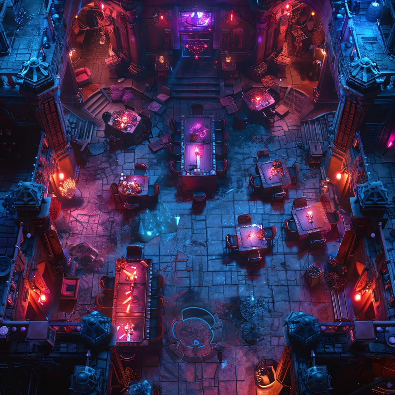 10 Cyberpunk Club Battlemaps, Sci Fi, Dnd Battle Map, Cyberpunk, D&D ...