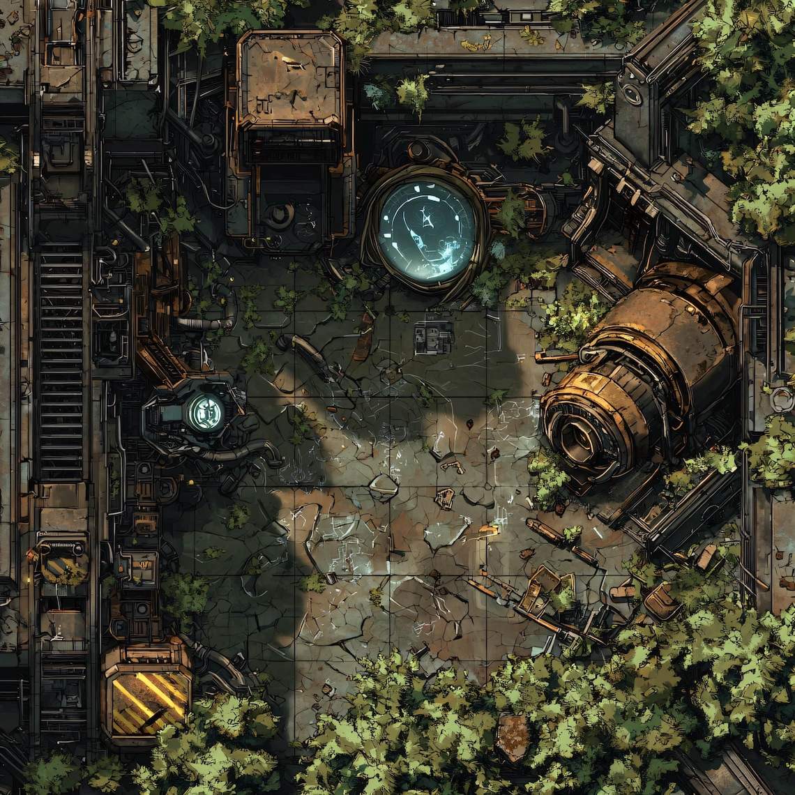 10 Cyberpunk Industry Ruins Battlemaps, Sci Fi, Cyberpunk, Battle Map ...
