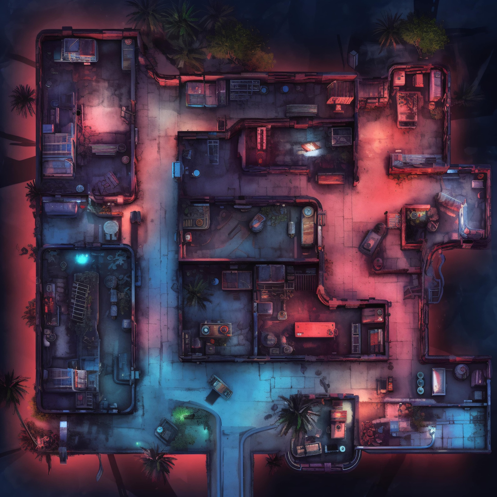 10 Cyberpunk Slums Battlemaps, Sci Fi, Dnd Battle Map, Cyberpunk, D&D ...