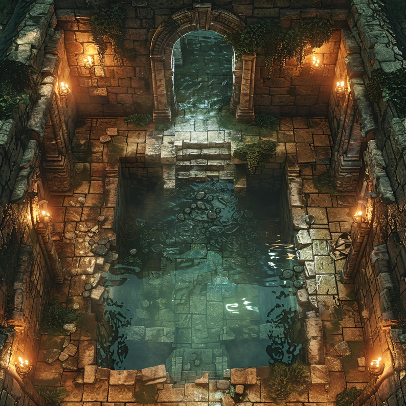 10 Flooded Dungeon Battle Maps, Dnd, Pathfinder, D&D, Battlemap ...