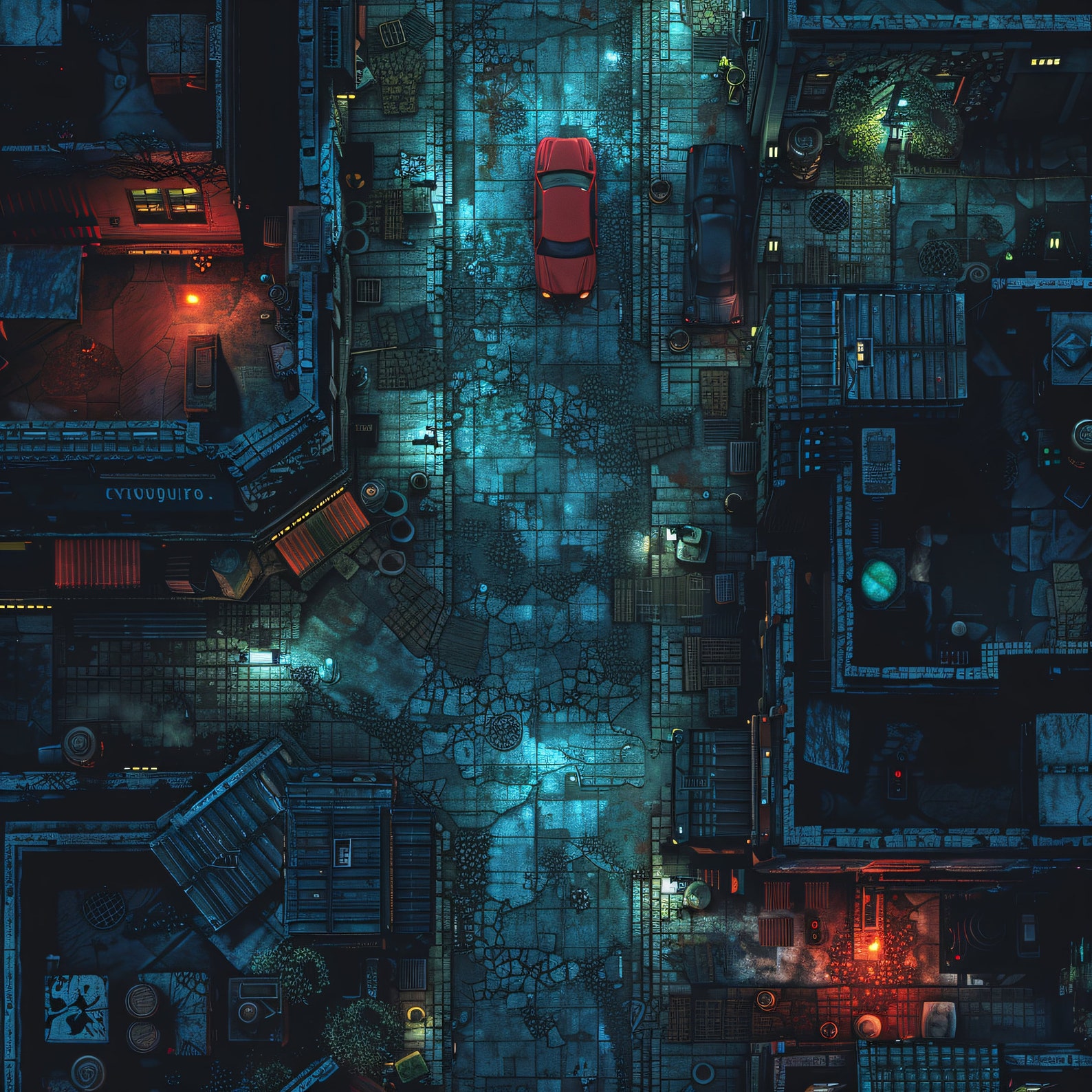 10 Cyberpunk City Streets Battlemaps, Sci Fi, Cyberpunk, D&D, Shadowrun ...