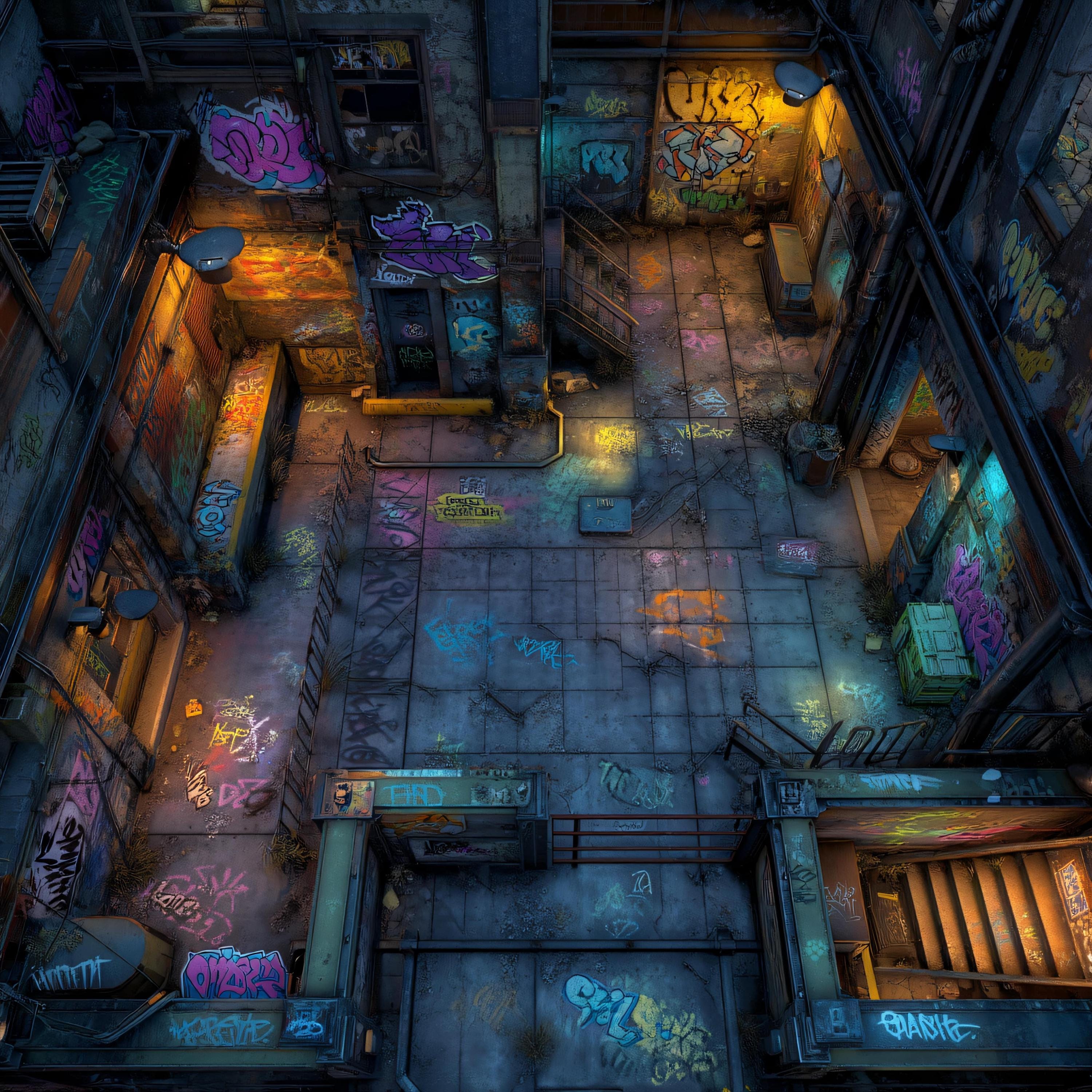 10 Cyberpunk Alleyways Battlemaps, Sci Fi, Dnd Battle Map, Cyberpunk, D ...
