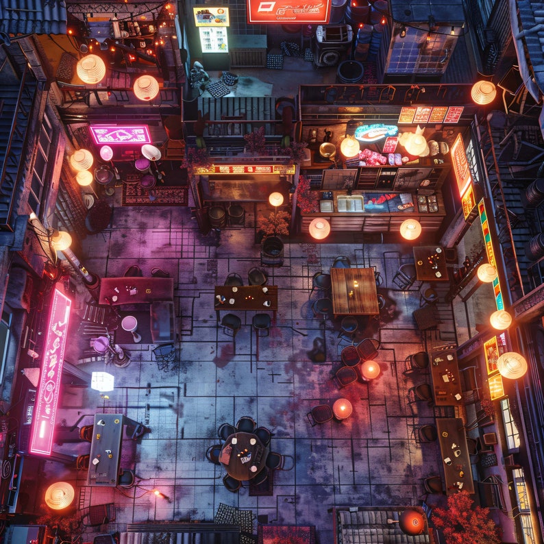 10 Cyberpunk Market Battlemaps, Sci Fi, Dnd Battle Map, Cyberpunk, D&D ...