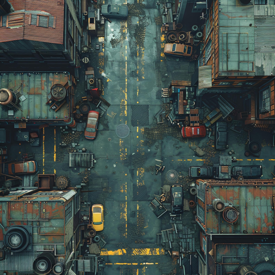 10 Cyberpunk City Streets Battlemaps, Sci Fi, Cyberpunk, D&D, Shadowrun ...