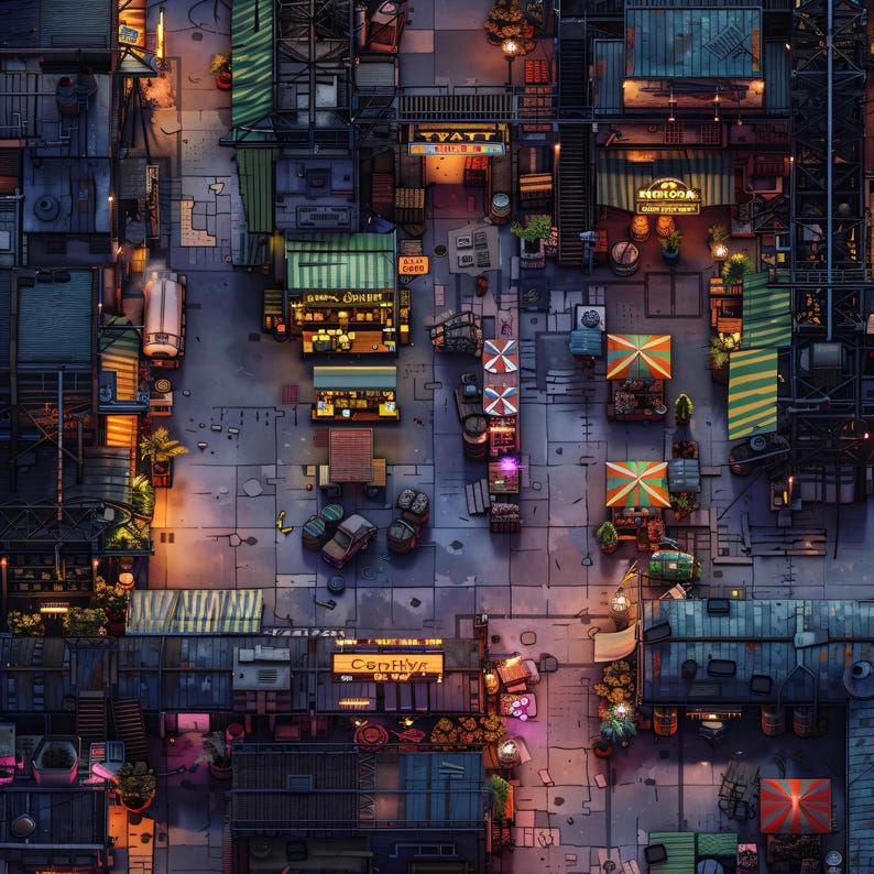 10 Cyberpunk Open Air Market Battlemaps, Sci Fi, Dnd Battle Map, D&D ...
