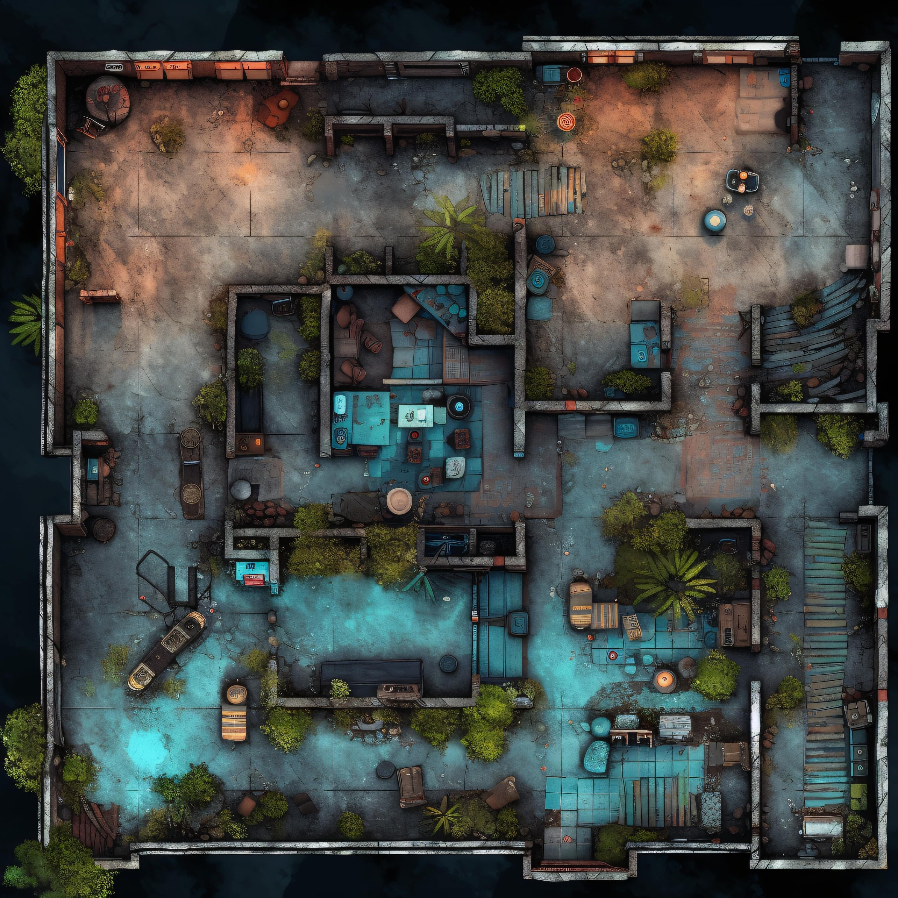 10 Abandoned Cyberpunk Battlemaps, Sci Fi, Dnd Battle Map, Cyberpunk, D ...