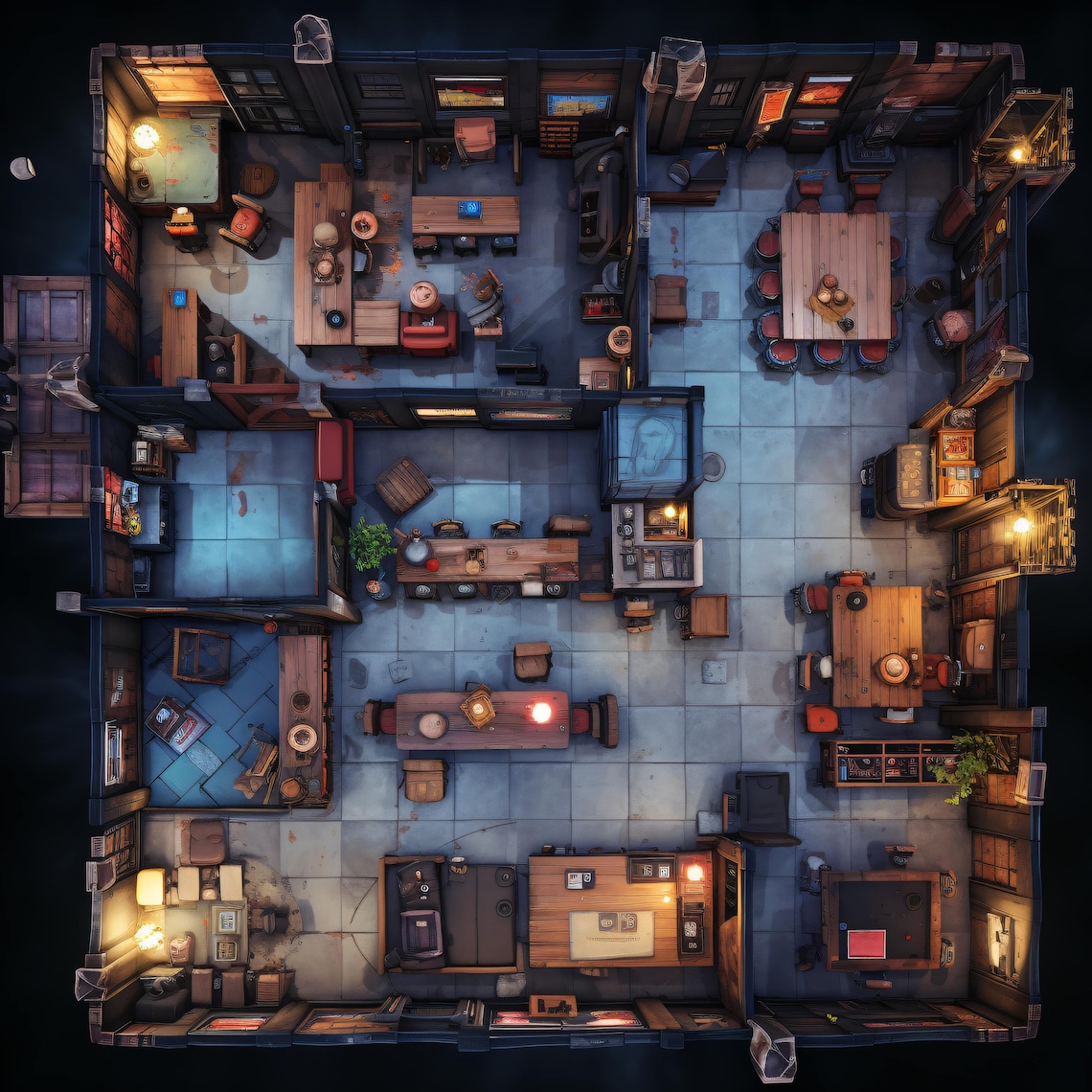 10 Cyberpunk Restaurant/tavern Battlemaps, Sci Fi, Cyberpunk, D&D ...