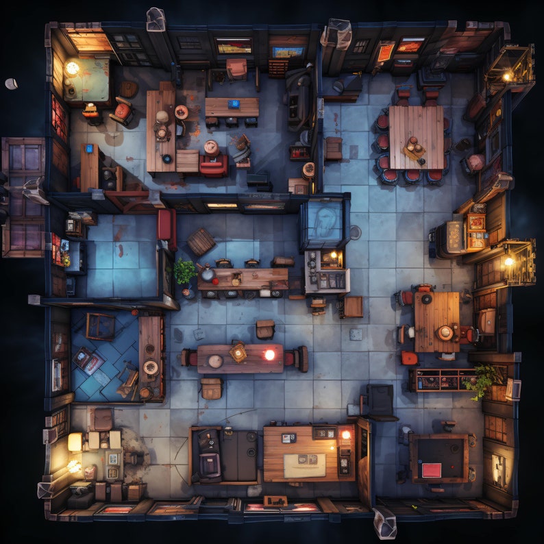 10 Cyberpunk Restaurant/tavern Battlemaps, Sci Fi, Cyberpunk, D&D ...