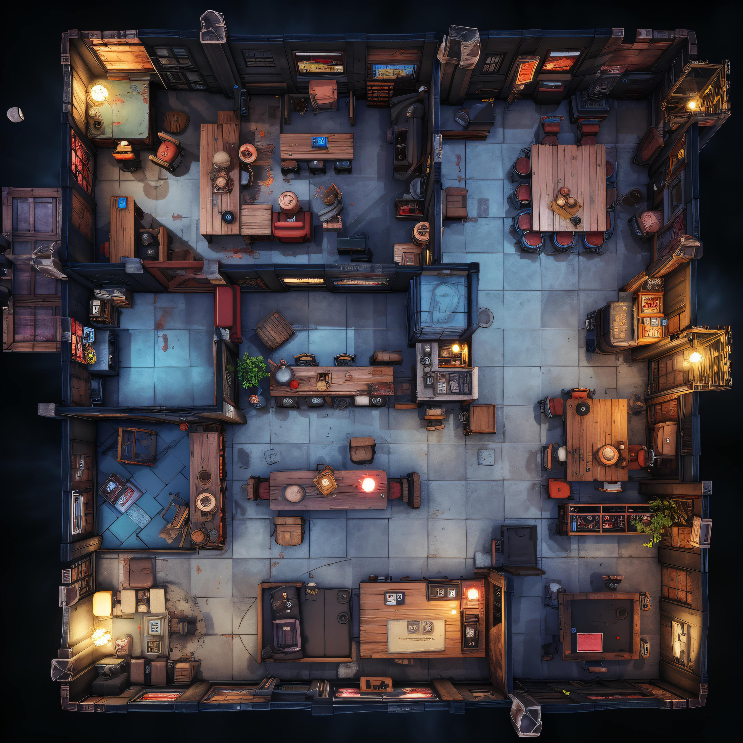10 Cyberpunk Restaurant/tavern Battlemaps, Sci Fi, Cyberpunk, D&D ...