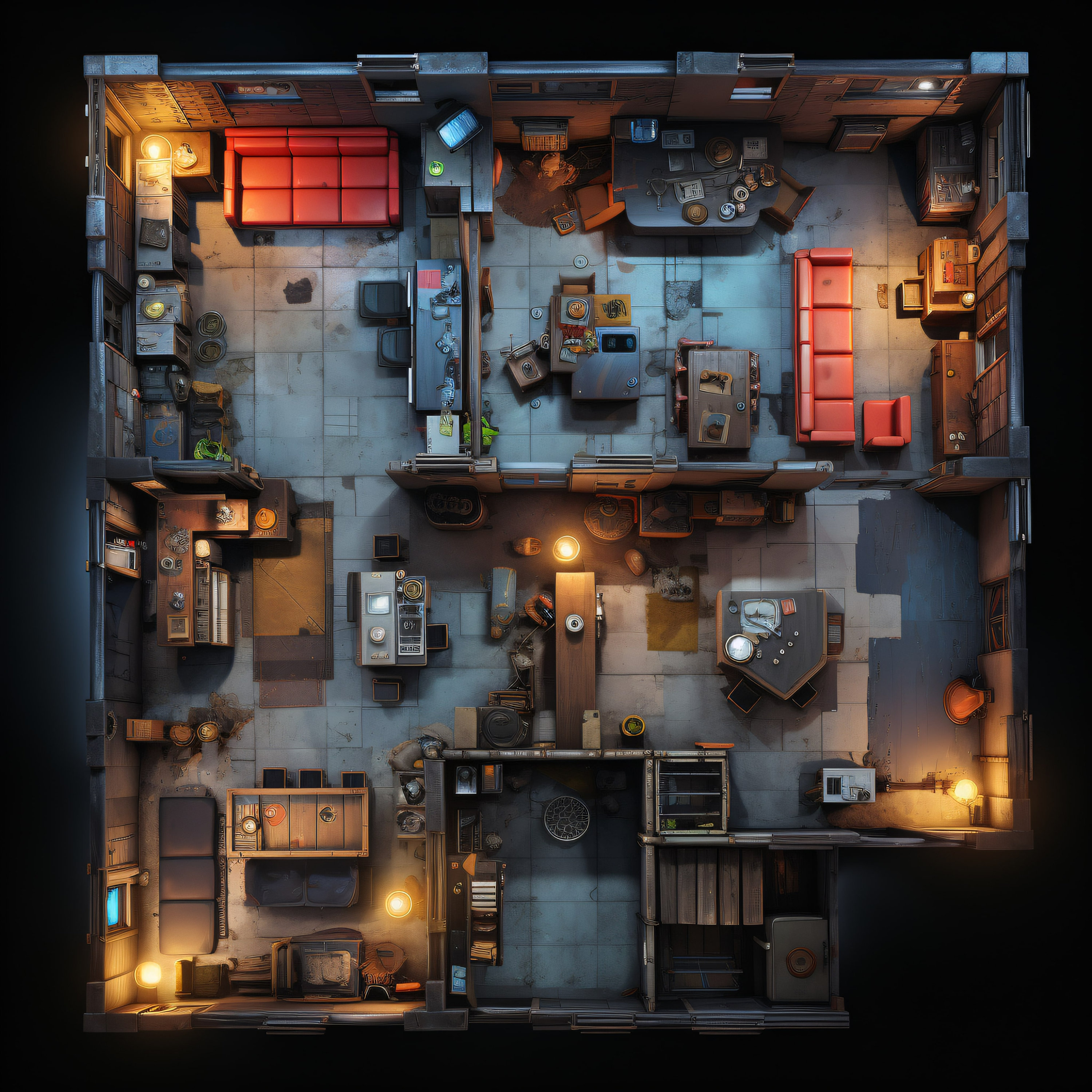 10 mapas de batalha interiores Cyberpunk, ficção científica, mapa de ...