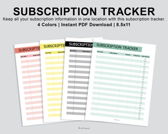 Subscription Tracker | Digital Download Printable & Fillable Checklist ...