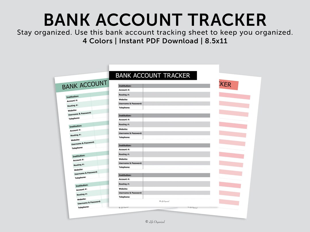 Bank Account Information Tracker - Etsy