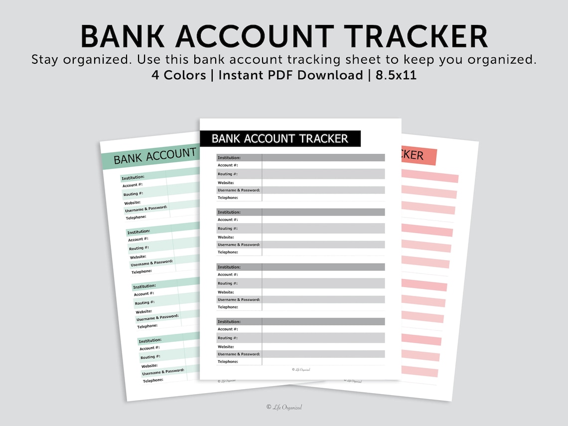 Bank Account Information Tracker - Etsy