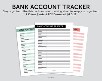 Bank Account Tracker Account Tracker Credit Card Tracker - Etsy