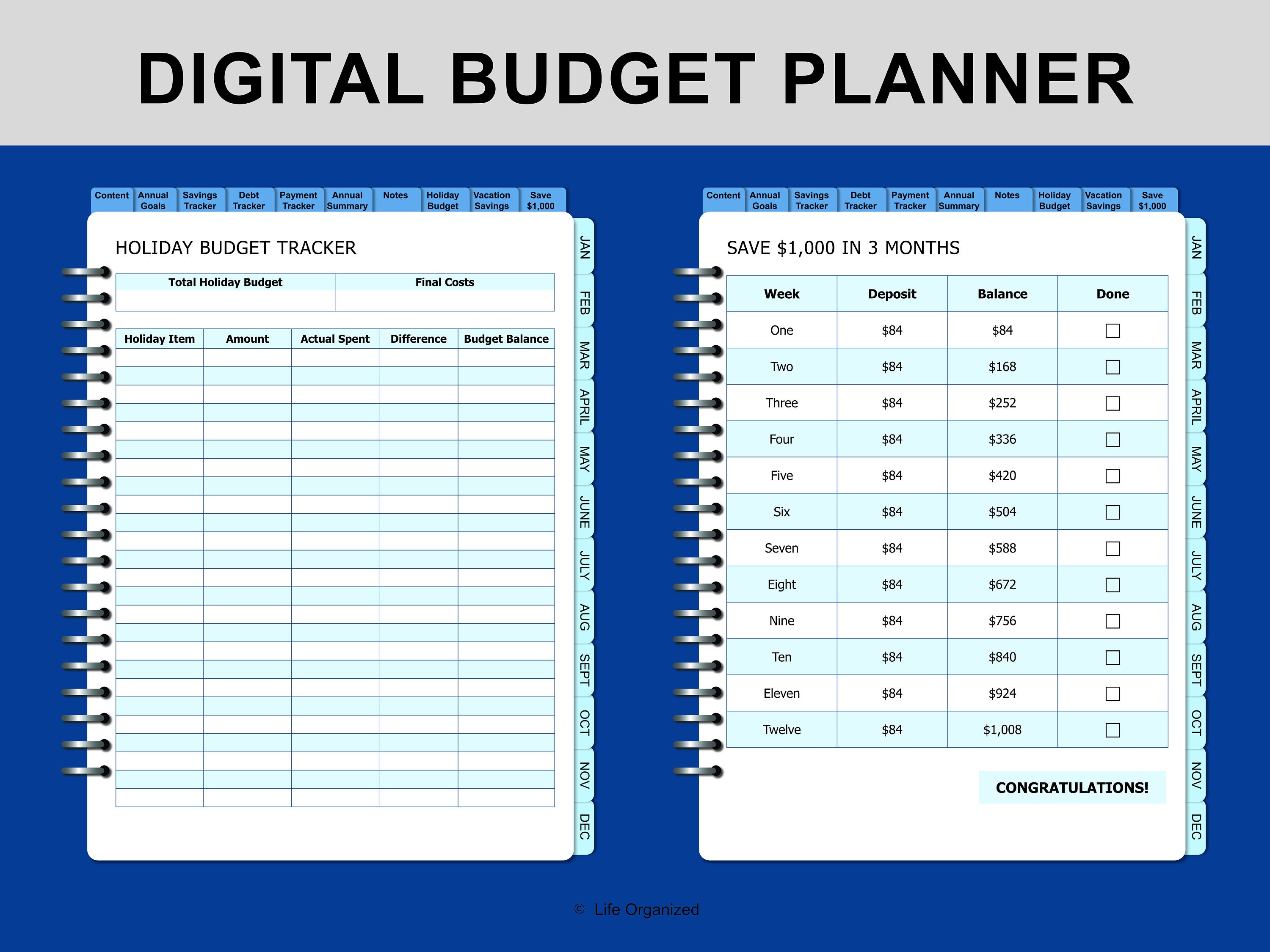 Blue Digital Budget Planner - Etsy