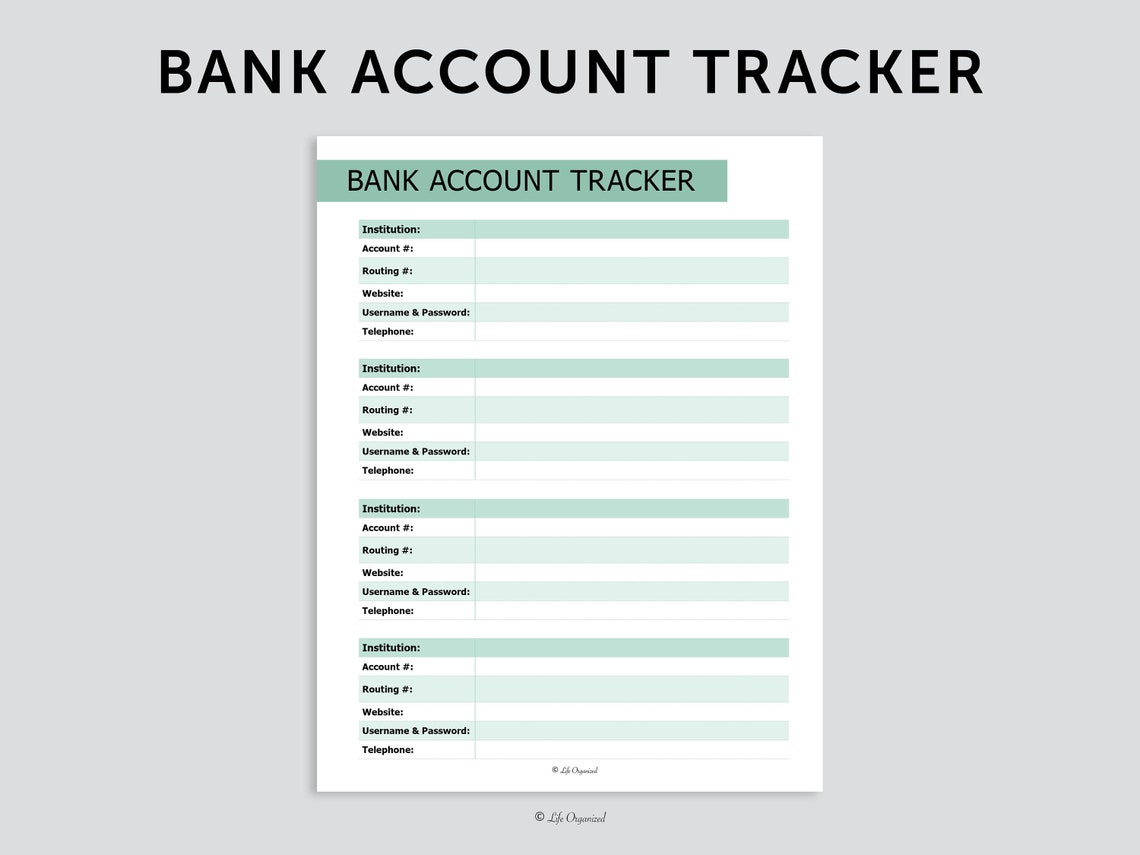 Bank Account Information Tracker - Etsy