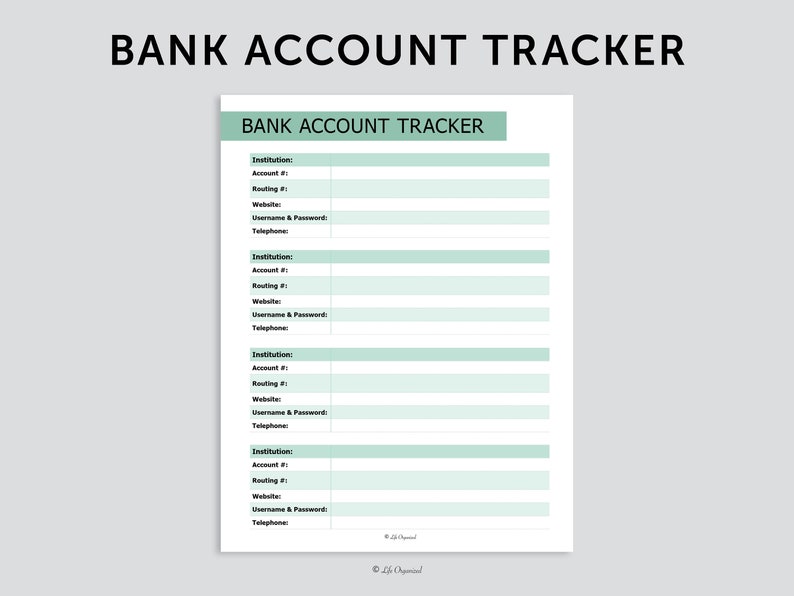 Bank Account Information Tracker - Etsy
