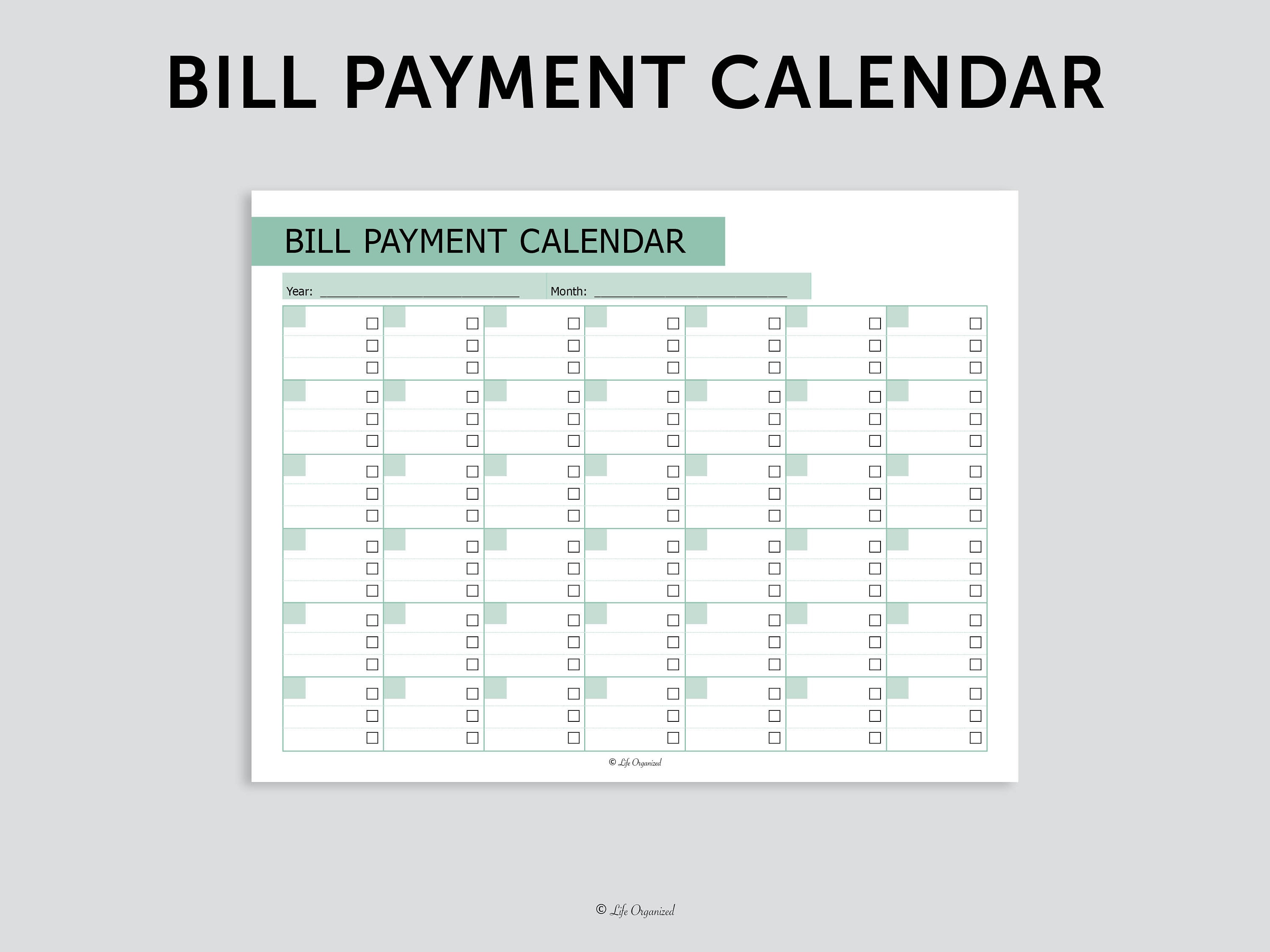 Bill Payments Calendar - Etsy