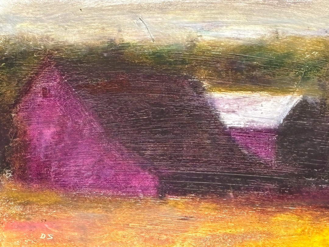 Original Landscape With Barn, Oil Pastel on Gessoed Paper, 5 X 7 Inches ...
