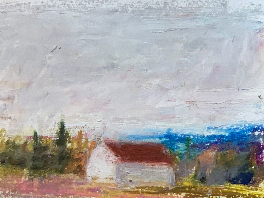 Original Landscape With Barn, Oil Pastel on Gessoed Paper, 5 X 7 Inches ...