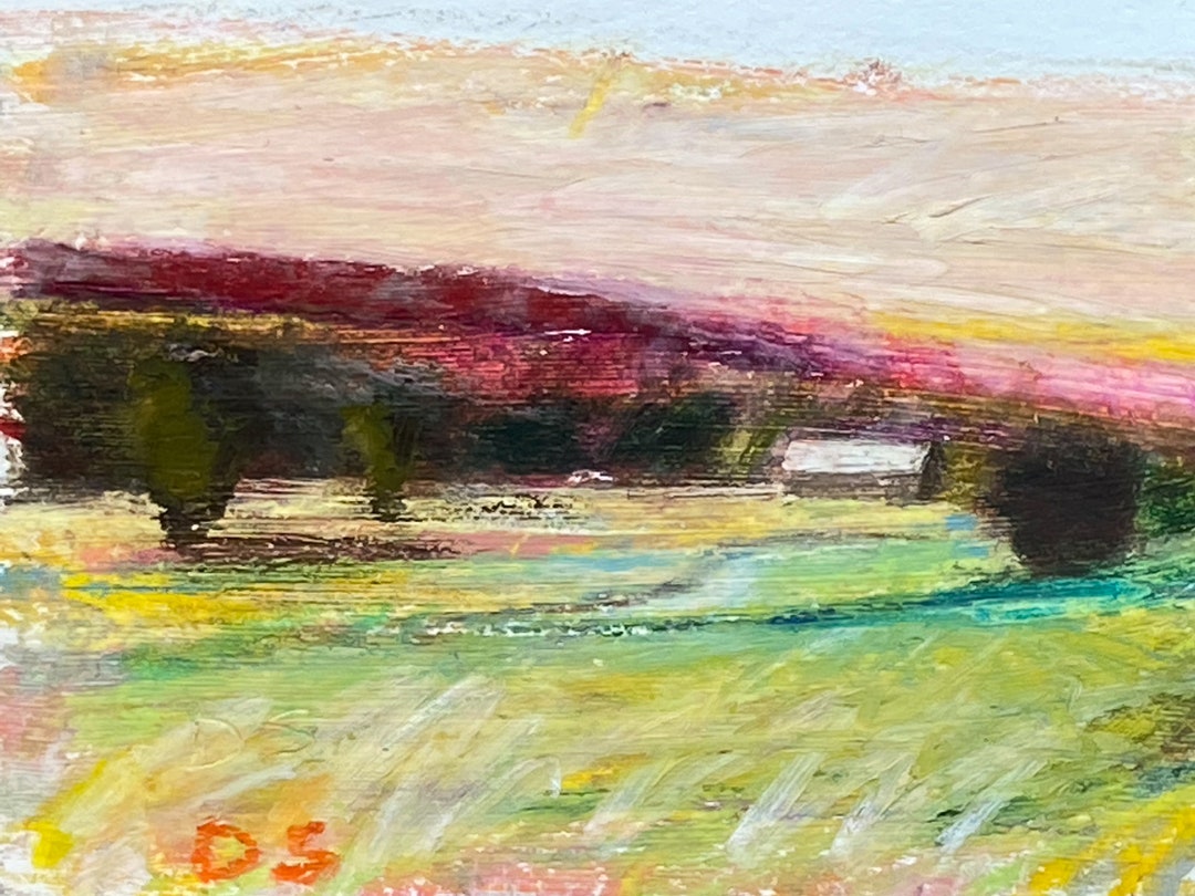 Original Landscape With Barn, Oil Pastel on Gessoed Paper, 5 X 7 Inches ...