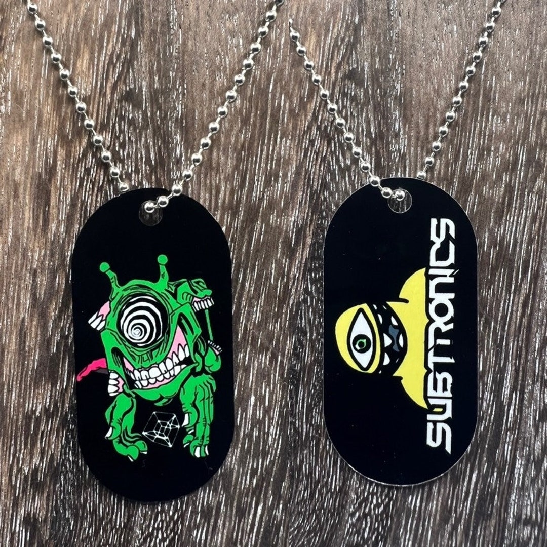 Subtronics Cyclops Army Double Sided Necklace Dogtag Chain Dubstep Rave ...