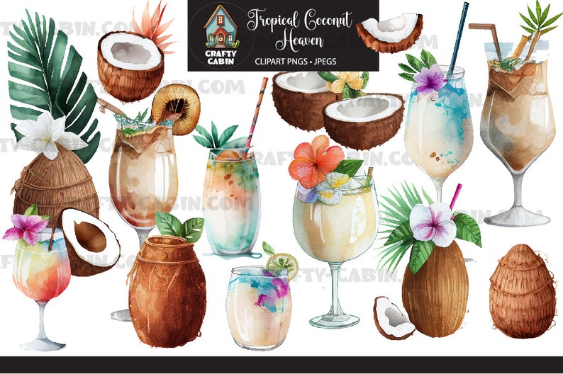 Coconut Cocktails Clipart - Etsy