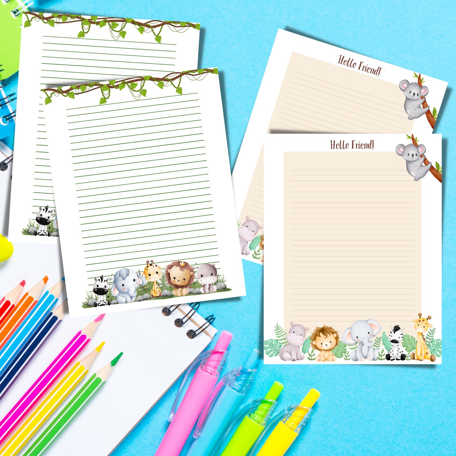 Kids Letter Penpal, Printable Safari Jungle Stationery, Wild Animal ...