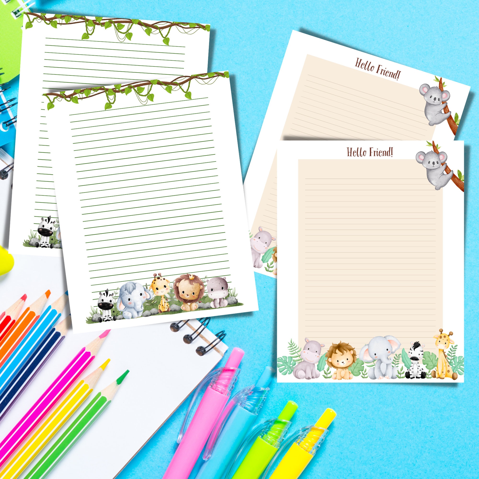 Kids Letter Penpal, Printable Safari Jungle Stationery, Wild Animal ...