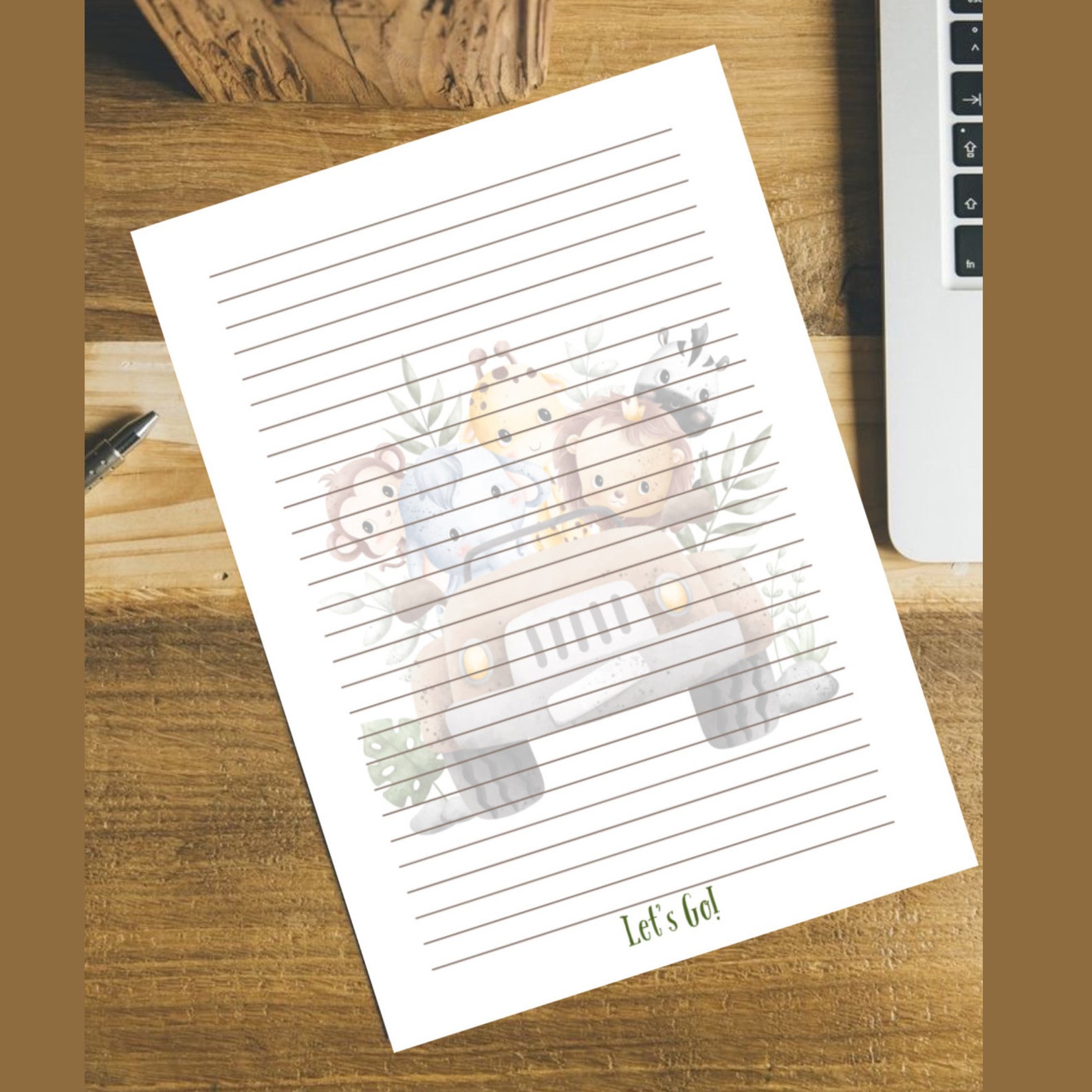 Kids Letter Penpal, Printable Safari Jungle Stationery, Wild Animal ...