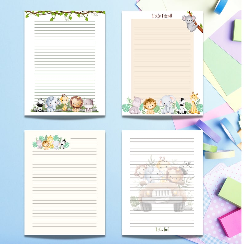 Kids Letter Penpal, Printable Safari Jungle Stationery, Wild Animal ...