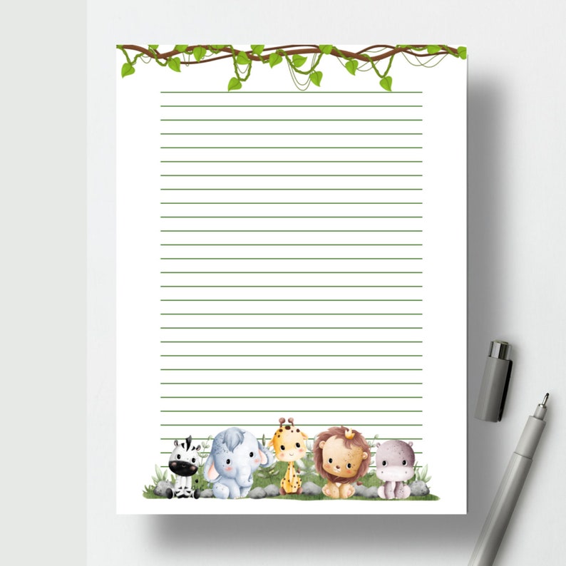 Kids Letter Penpal, Printable Safari Jungle Stationery, Wild Animal ...