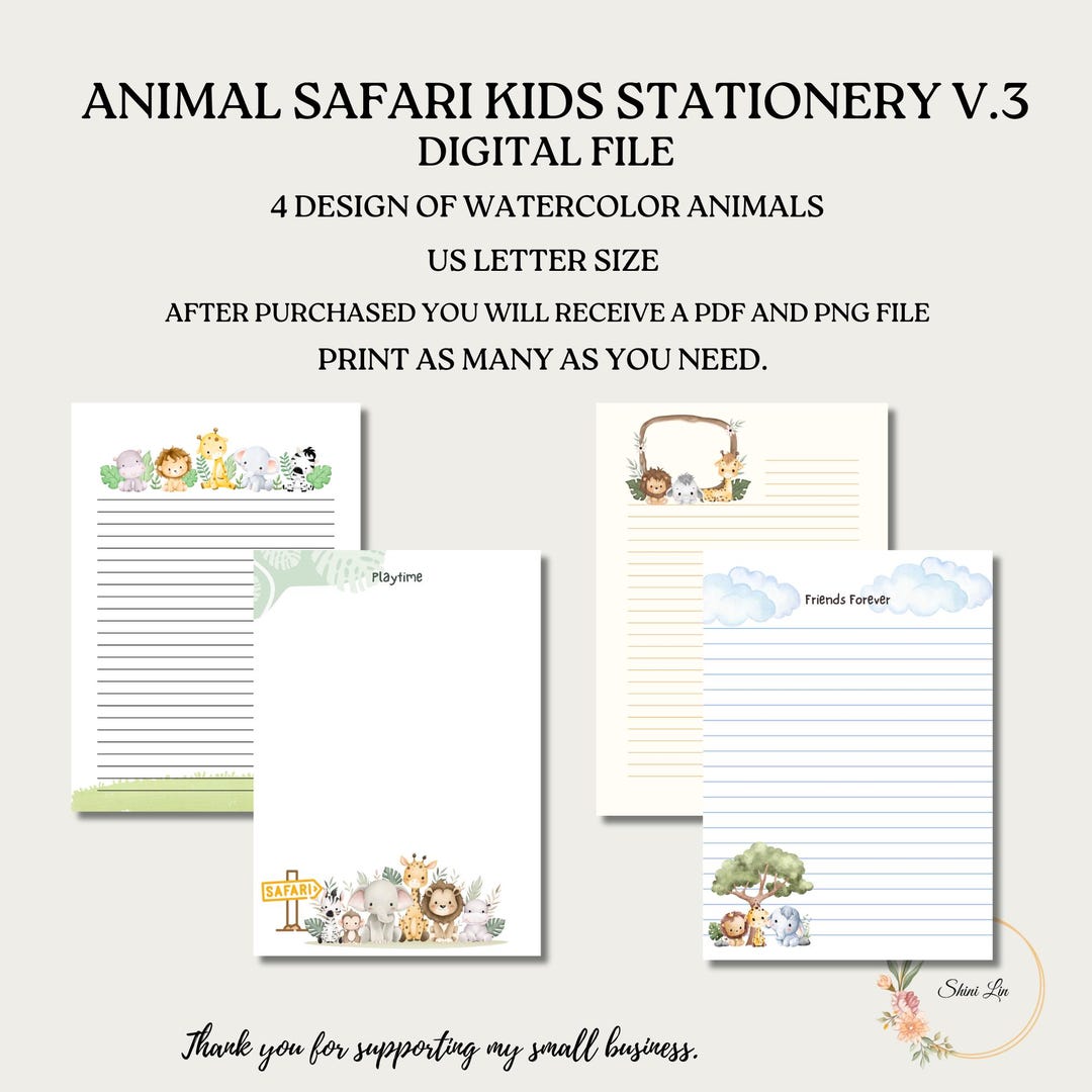 Safari Letter Writing, Safari Jungle Stationery, Wild Animal Theme ...