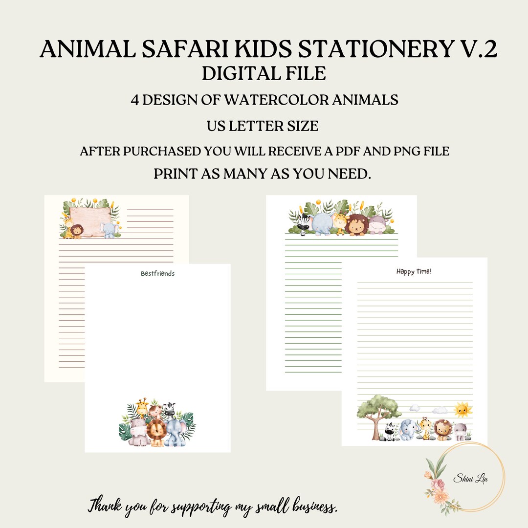 Safari Letter Writing, Safari Jungle Stationery, Wild Animal Theme ...