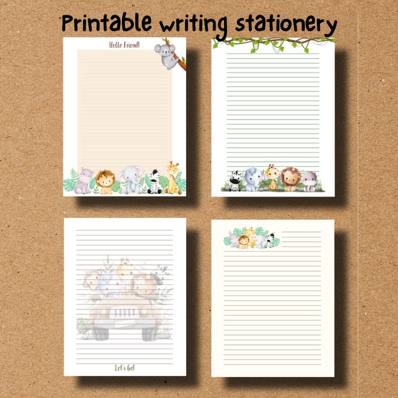 Kids Letter Penpal, Printable Safari Jungle Stationery, Wild Animal ...