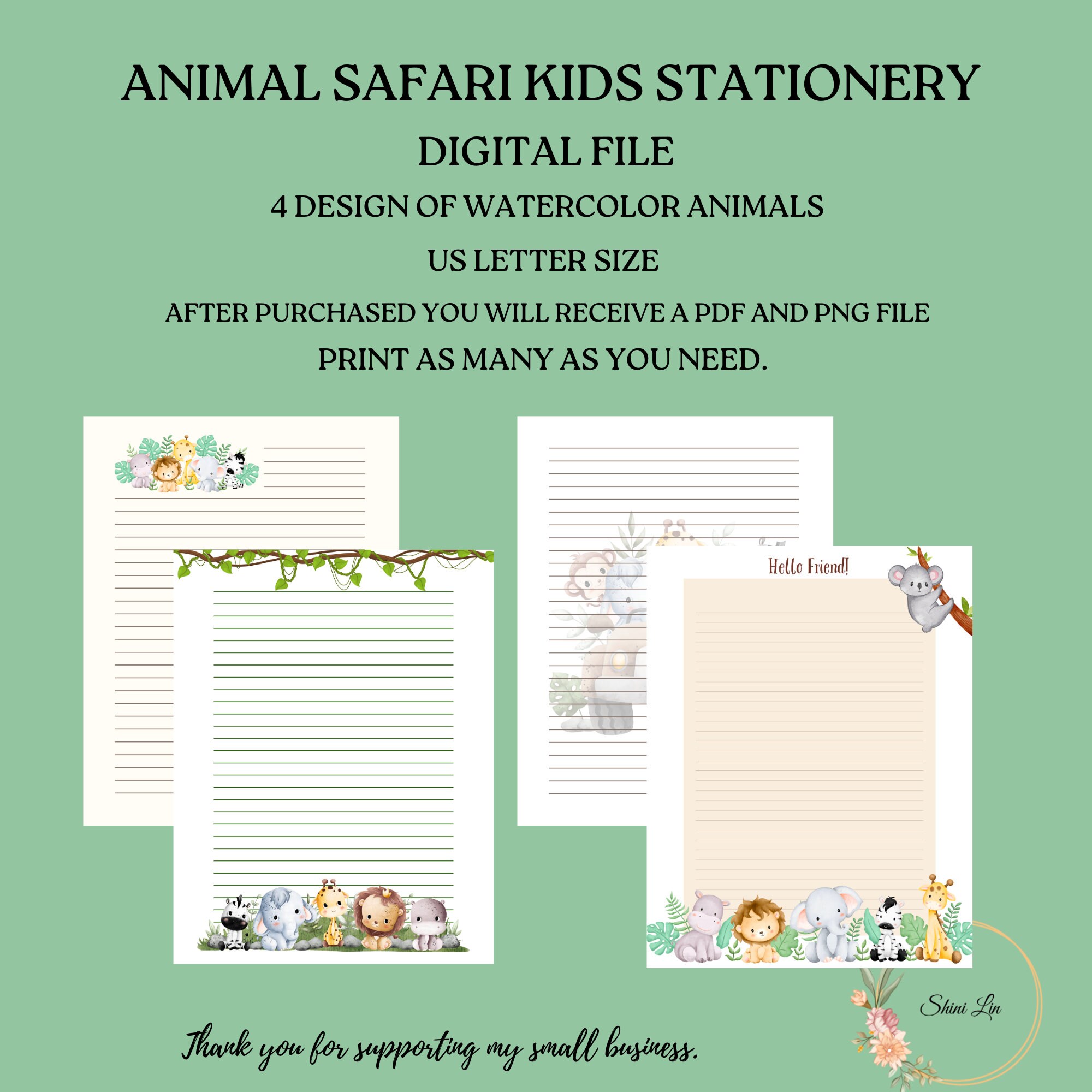 Kids Letter Penpal, Printable Safari Jungle Stationery, Wild Animal ...