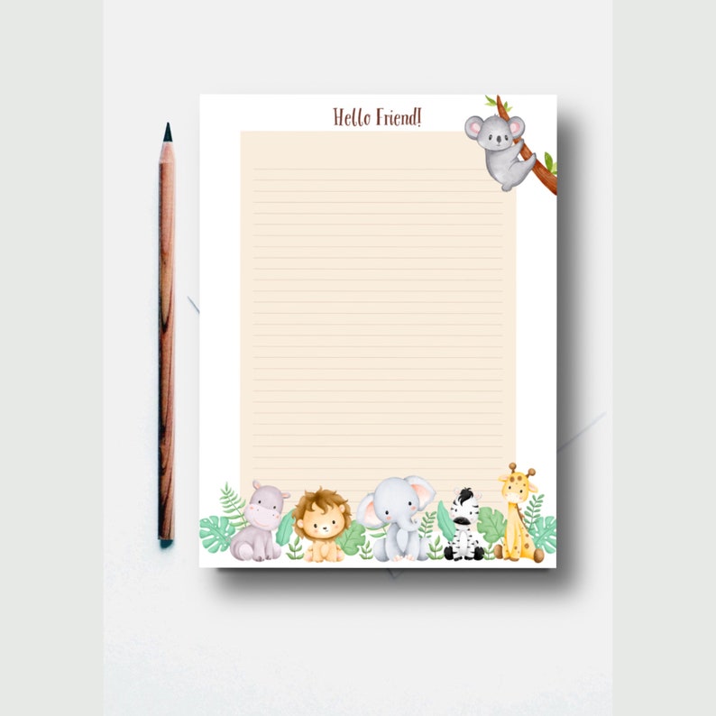 Kids Letter Penpal, Printable Safari Jungle Stationery, Wild Animal ...