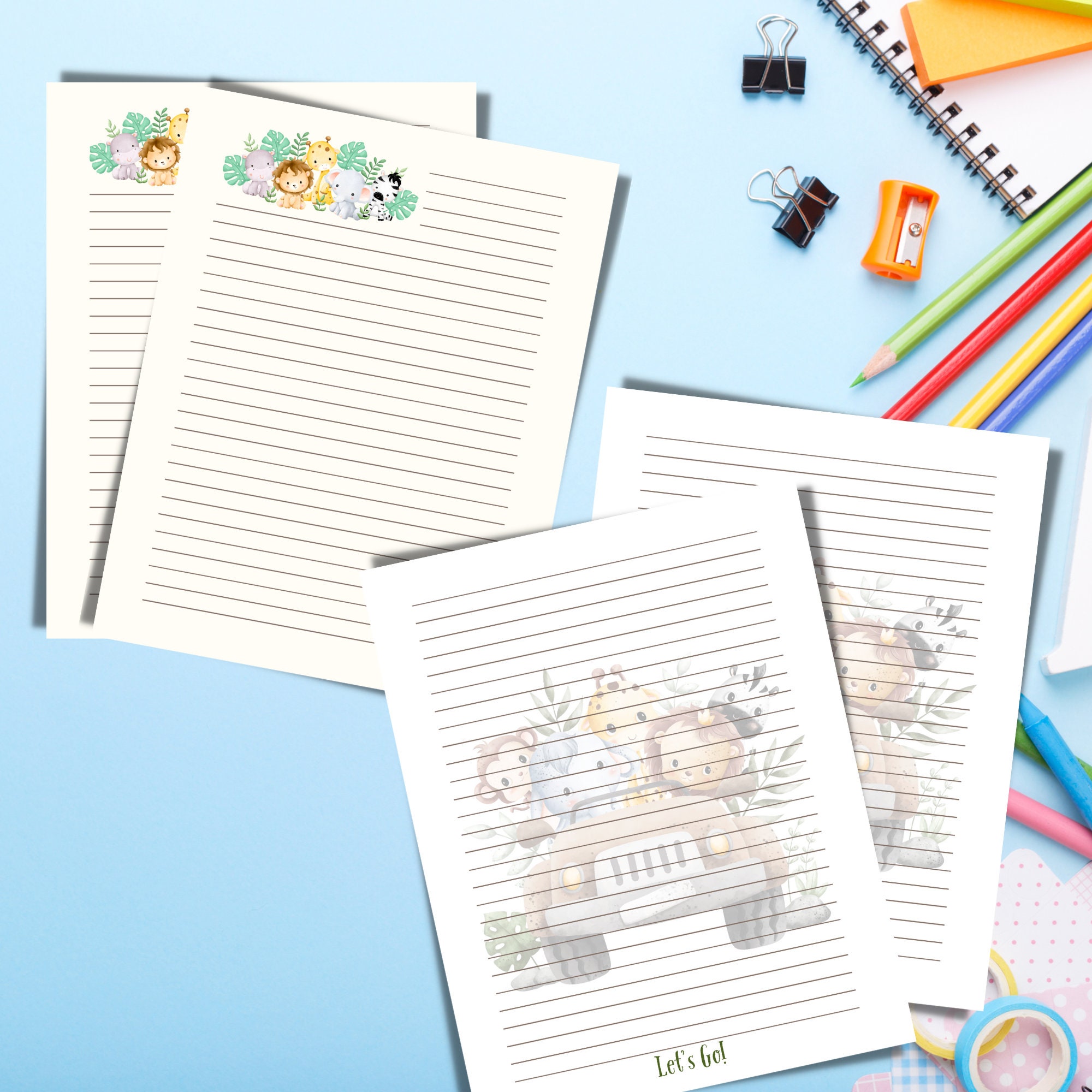 Kids Letter Penpal, Printable Safari Jungle Stationery, Wild Animal ...