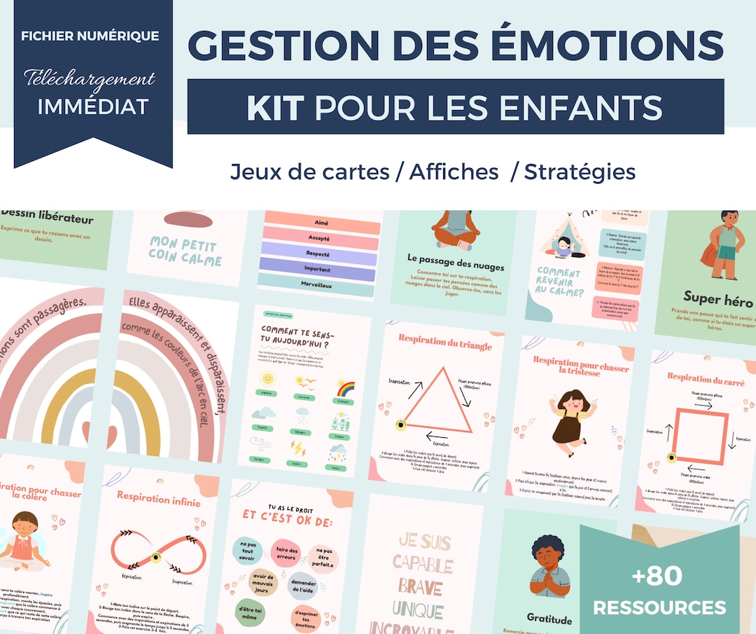 Kit Gestion Des Émotions pour enfants, jeux de cartes, affiches ...