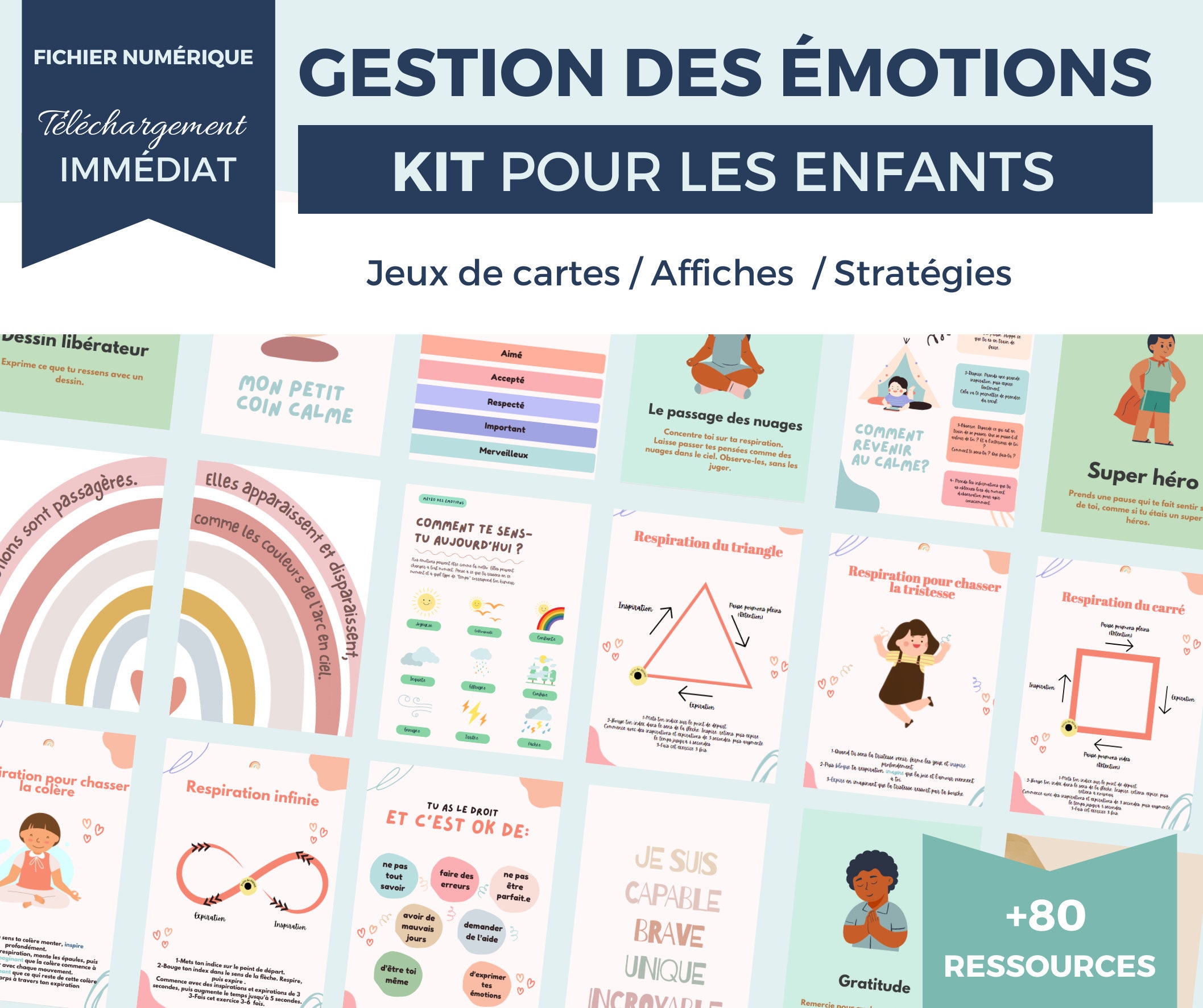 Kit Gestion Des Émotions pour enfants, jeux de cartes, affiches ...