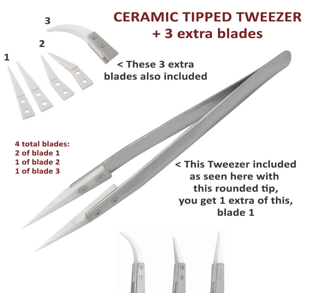Ceramic Tipped Stainless Steel Tweezer + 3 Extra Tips, High Heat ...