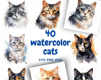 Watercolor Cats Svg Png Jpeg High Quality Clip Art Images - Etsy