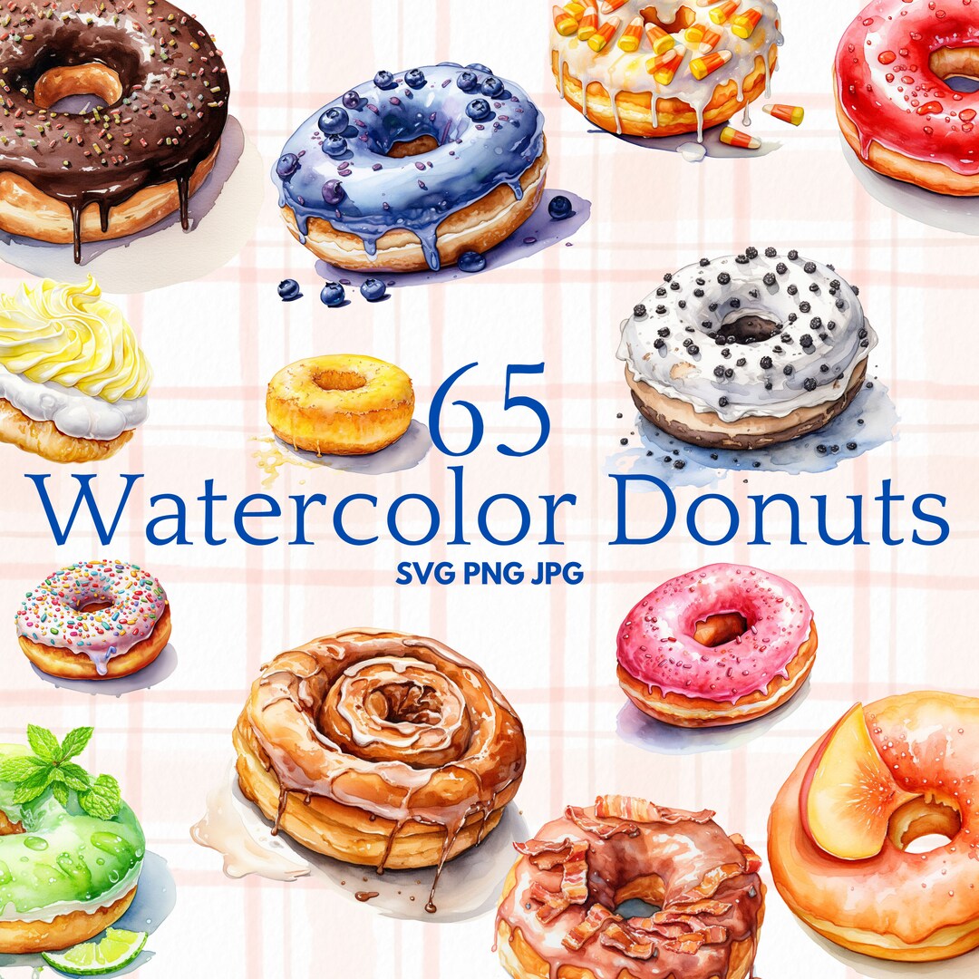 65 Creative Unique Watercolor Donuts Svg Png Jpeg High Quality Clip Art ...