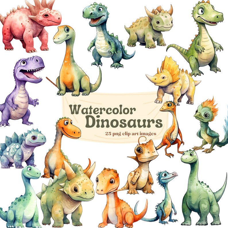 25 Watercolor Dinosaurs Png High Quality Clip Art Images for Kids ...