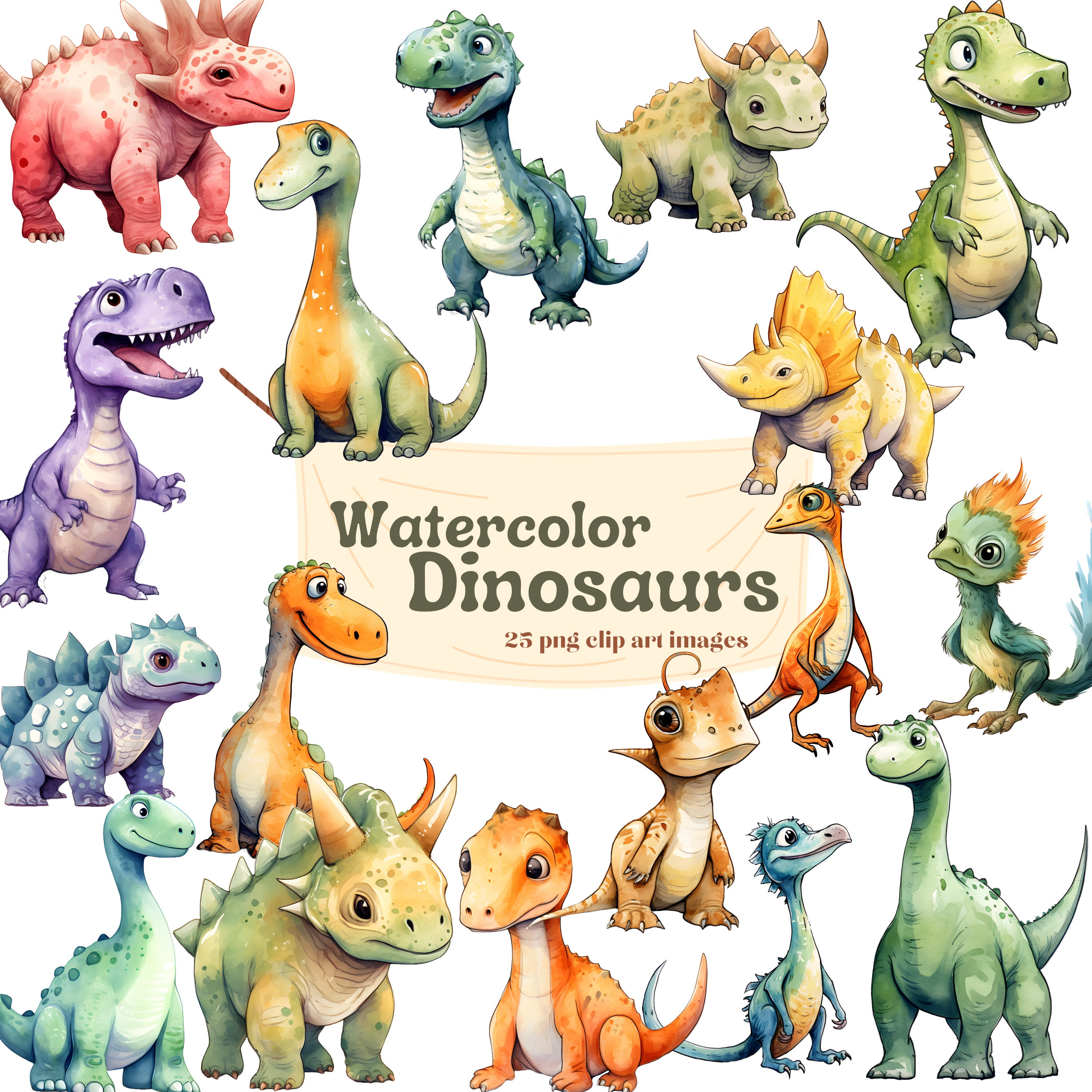 25 Watercolor Dinosaurs Png High Quality Clip Art Images for Kids ...