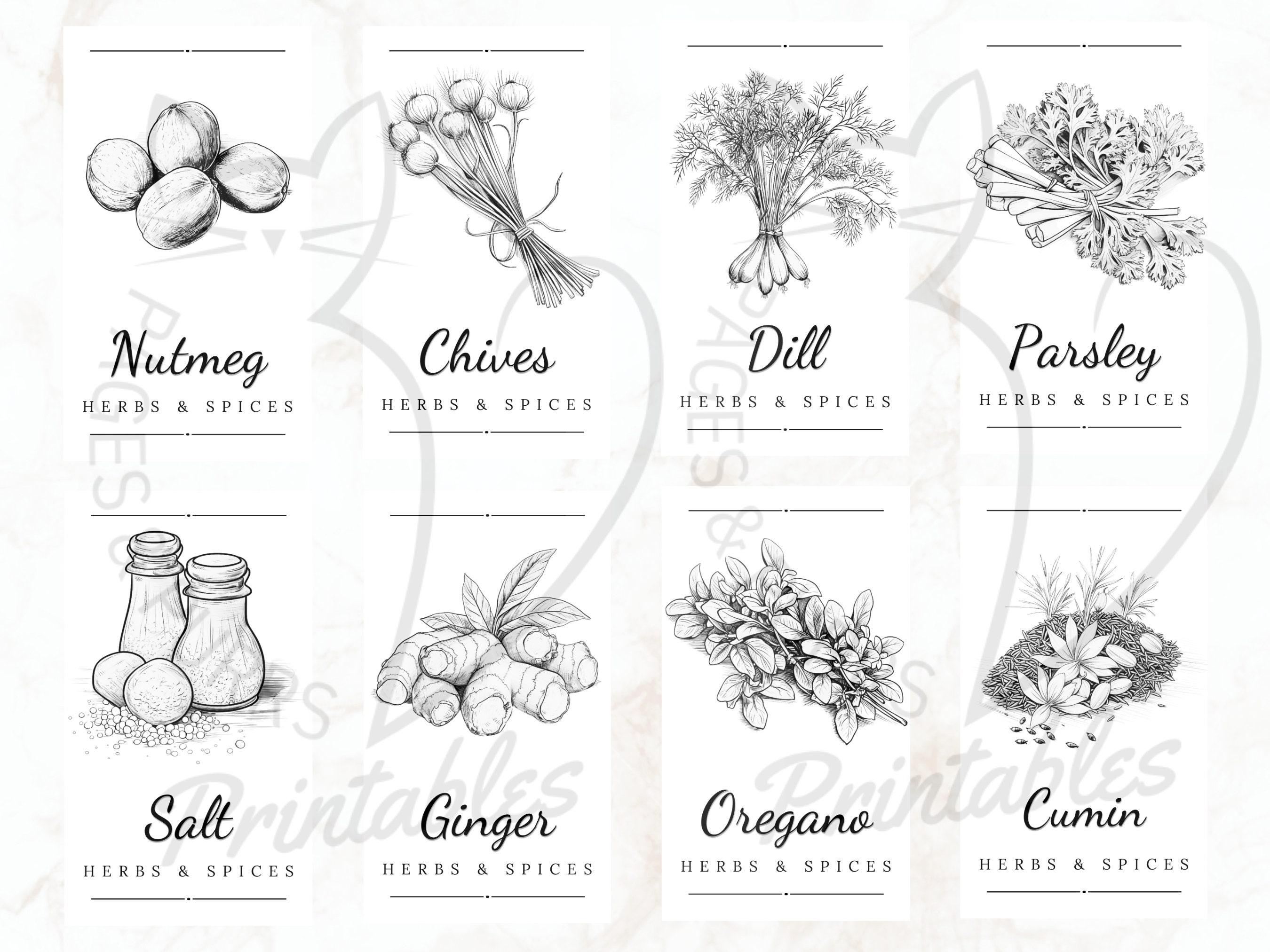 Printable and Customizable Kitchen Spice Labels Black and White PDF ...