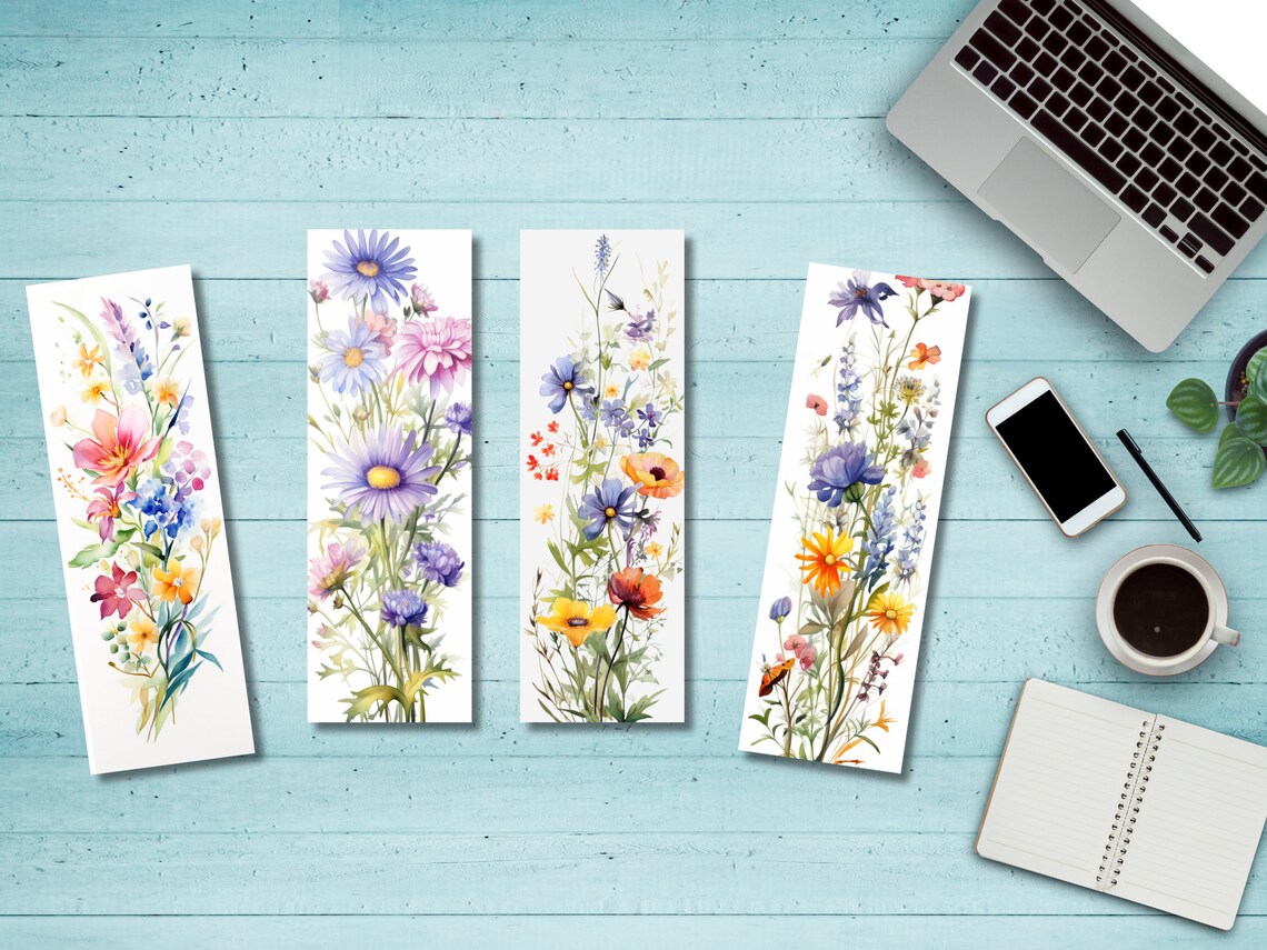 Printable Bookmarks Watercolor Flowers Floral PDF - Etsy UK
